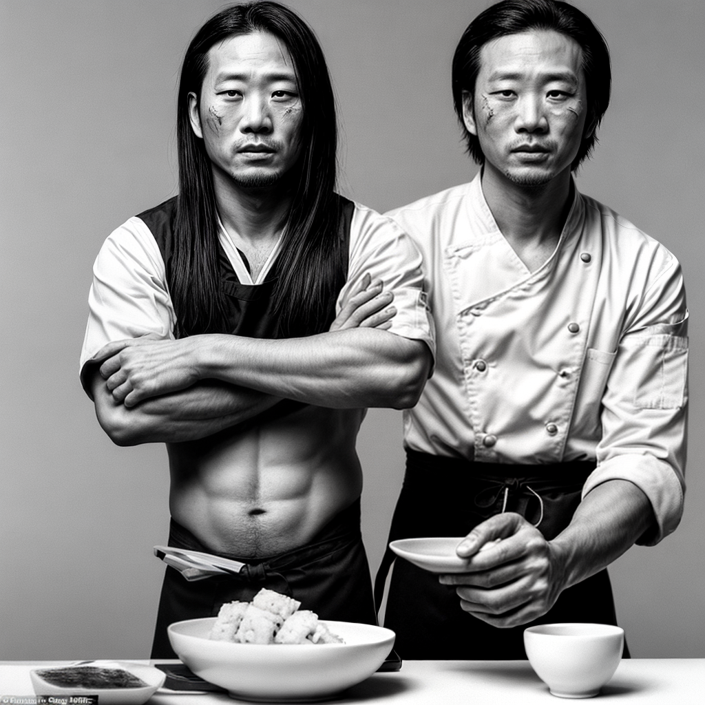 One white sushi chef, deep black eyes like those of a psychopath ...