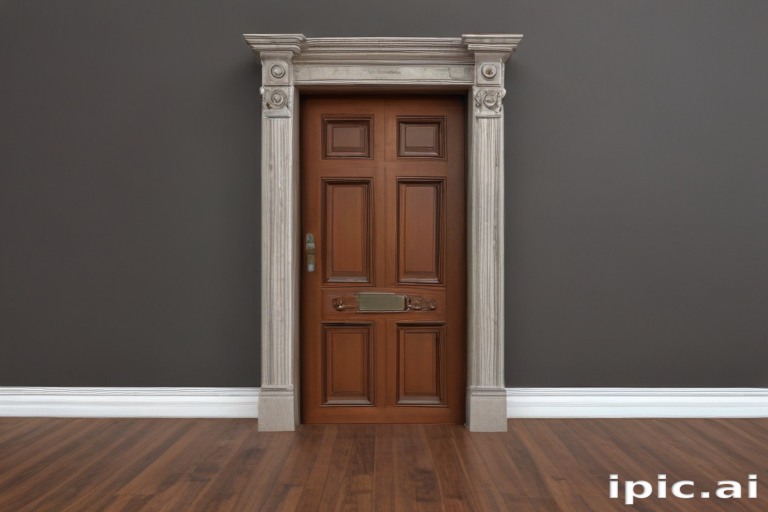 Elegant Wooden Door Framed by Classic Architectural Columns Against ...