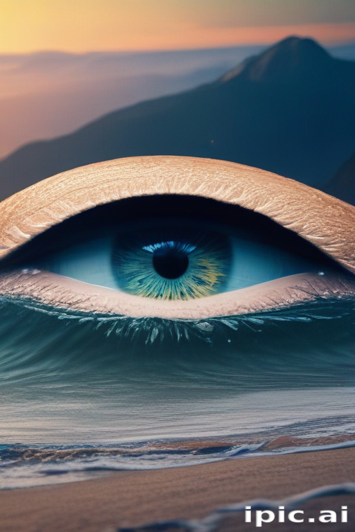 An Enigmatic Eye Overlooking a Serene Landscape at Dusk