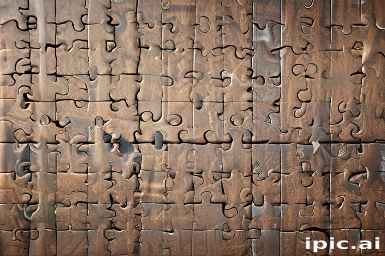 Intricate Wooden Puzzle Pieces Fitting Together in a Complex Design