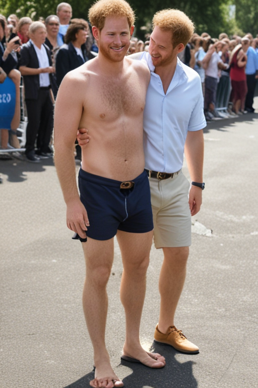 Hairy man touching prince Harry full body pantless