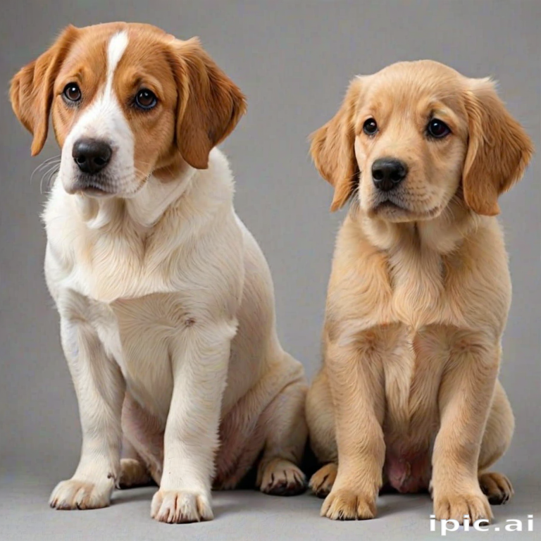 Adorable Beagle and Labrador Puppies Sitting Together with Cute Expressions