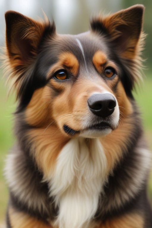 A Beautiful Dog with Fluffy Fur and Captivating Brown Eyes Outdoors.
