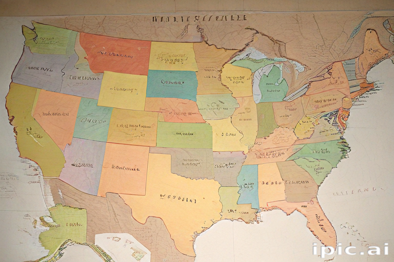 Colorful Illustrated Map of the United States with Distinct State Borders
