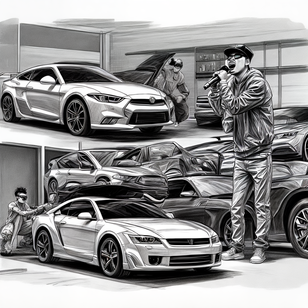 ASIAN RAPPER SINGING IN THE GARAGE OF MANY SPORT CARS BEHIND CARS ARE ...