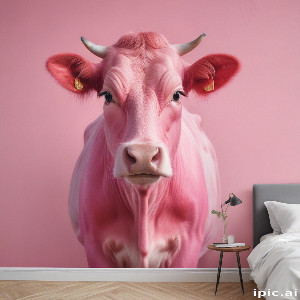 Whimsical Pink Cow Mural Bringing Playful Charm to Modern Interior Design