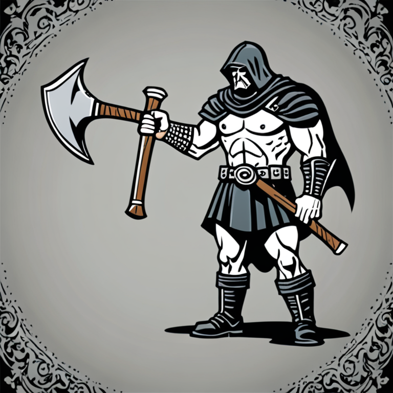 Executioner with an ax. Comics style. lined flat colors. Monochrom ...