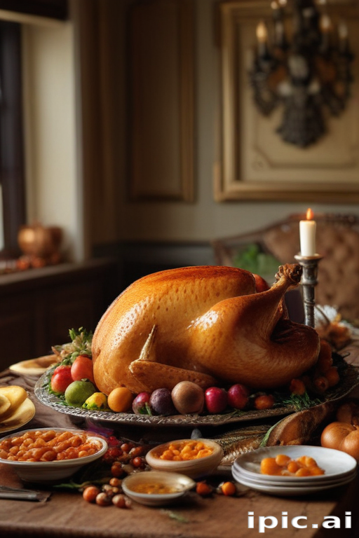 An Exquisite Thanksgiving Feast Featuring a Glorious Roast Turkey Display