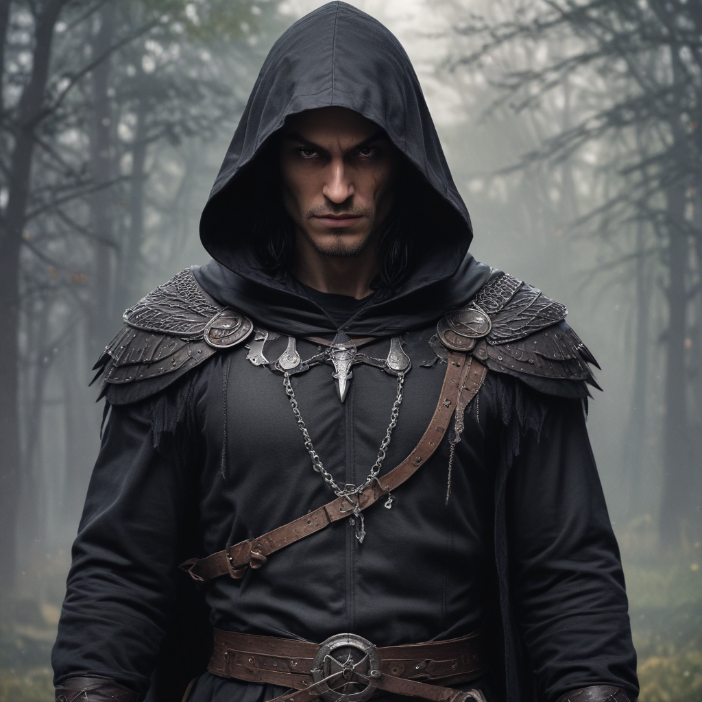 raven blade Slavic warrior hooded game cover rpg