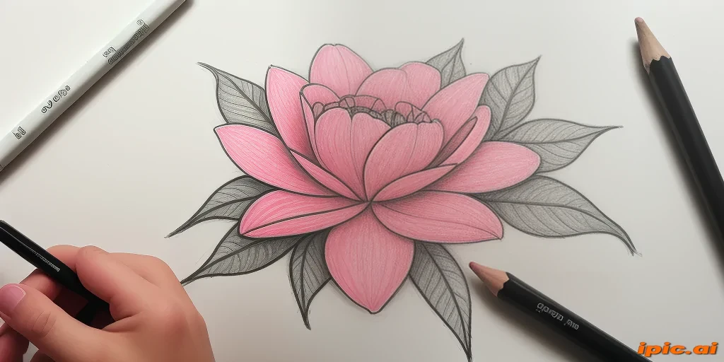 Beautifully Illustrated Pink Flower with Detailed Leaves and Artistic ...