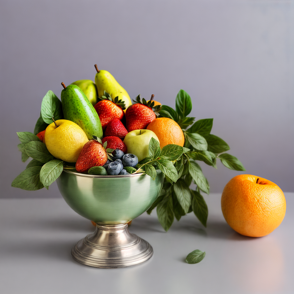 winner gold trophy with fruits and dumbbells inside of it
