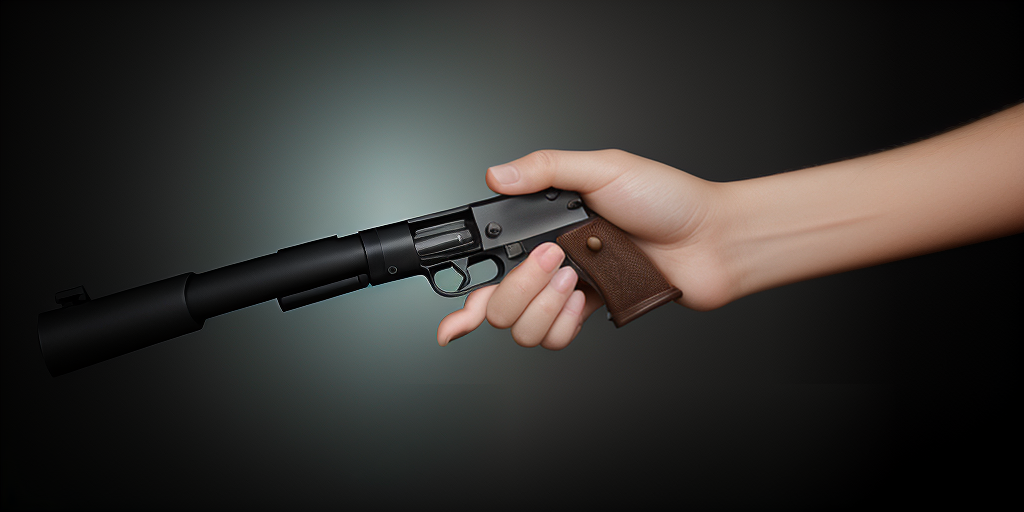 Close-Up of a Hand Holding a Silenced Revolver in Dark Lighting