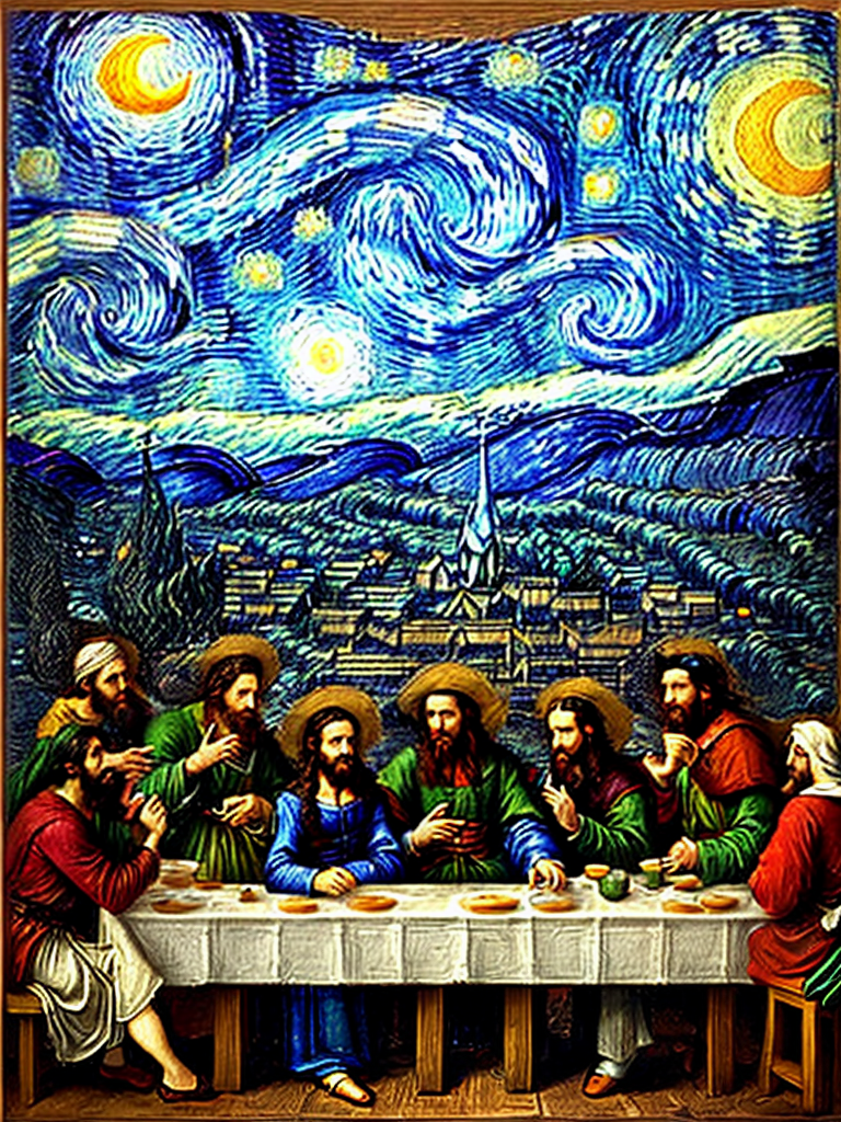 da Vinci's the last supper stylized as van gogh's starry night