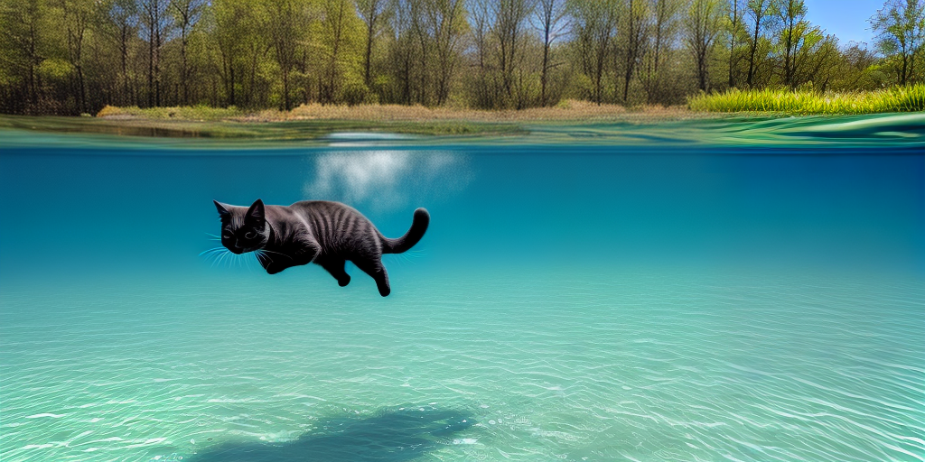 a cat swiming with fish