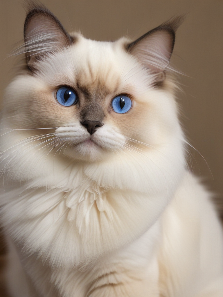 A Beautiful Ragdoll Cat with Striking Blue Eyes and Fluffy Fur