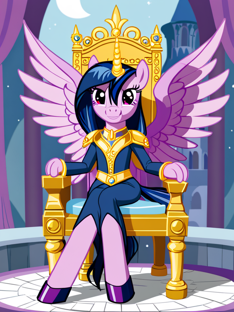 mlp pony alicorn twilight sparkel princess siting on the throne