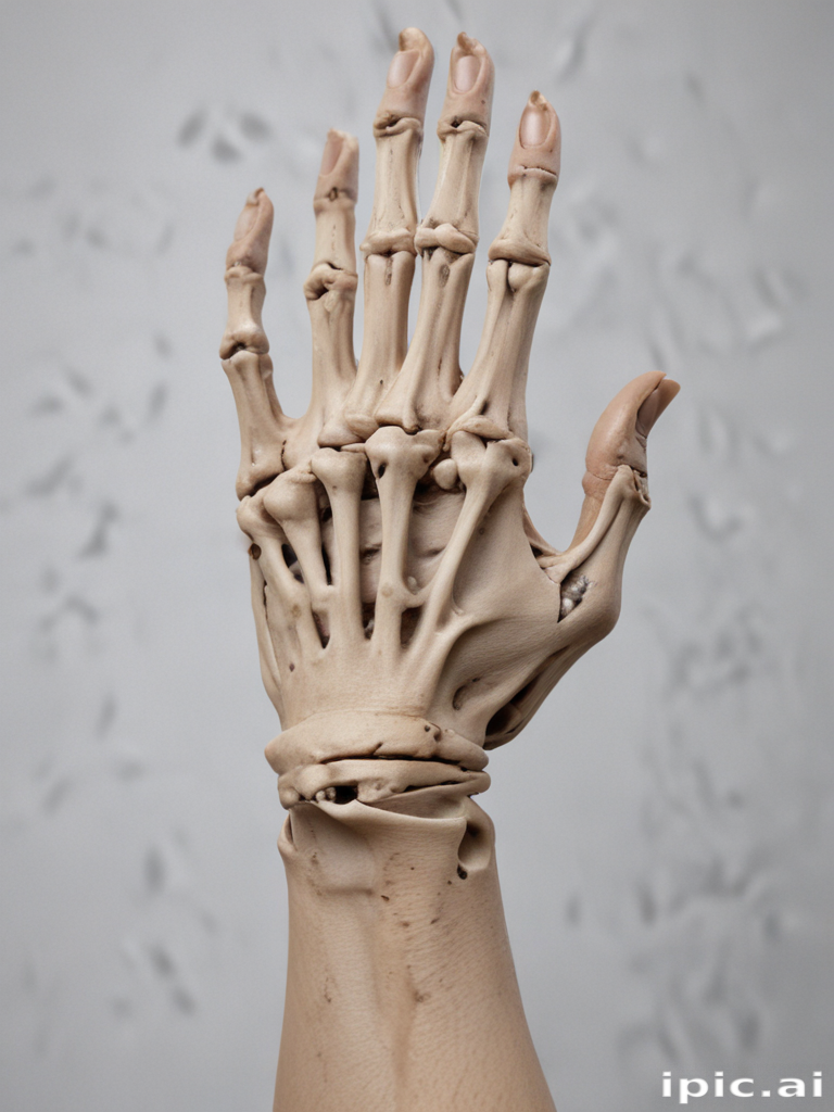 Anatomical Model Displaying a Detailed Human Hand Skeleton Structure