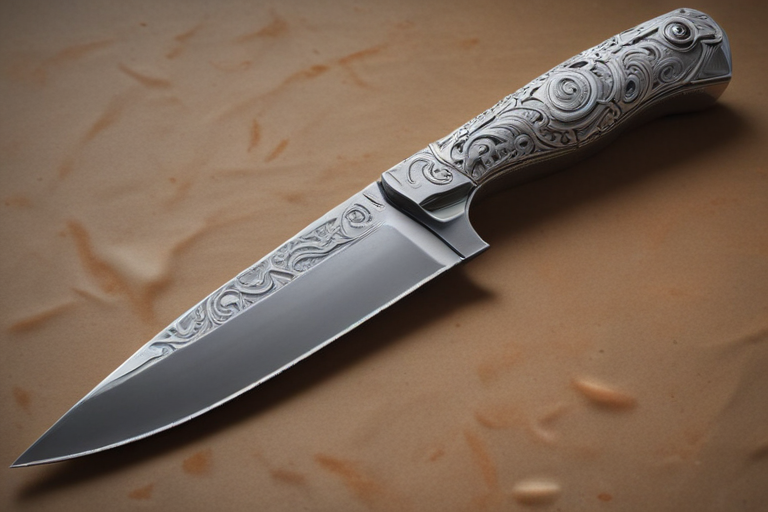 Intricately Designed Knife with Elaborate Handle and Polished Blade Finish