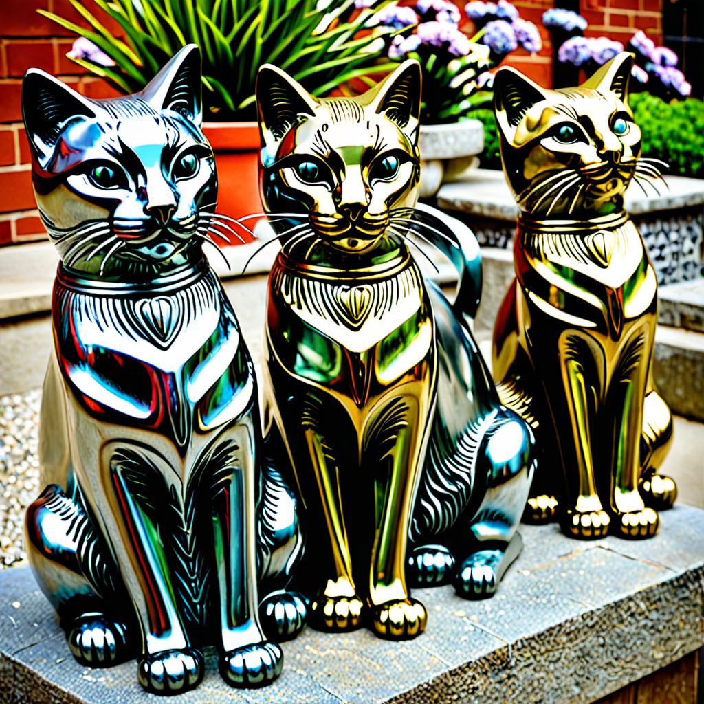 3 metallic cat statues that are awards