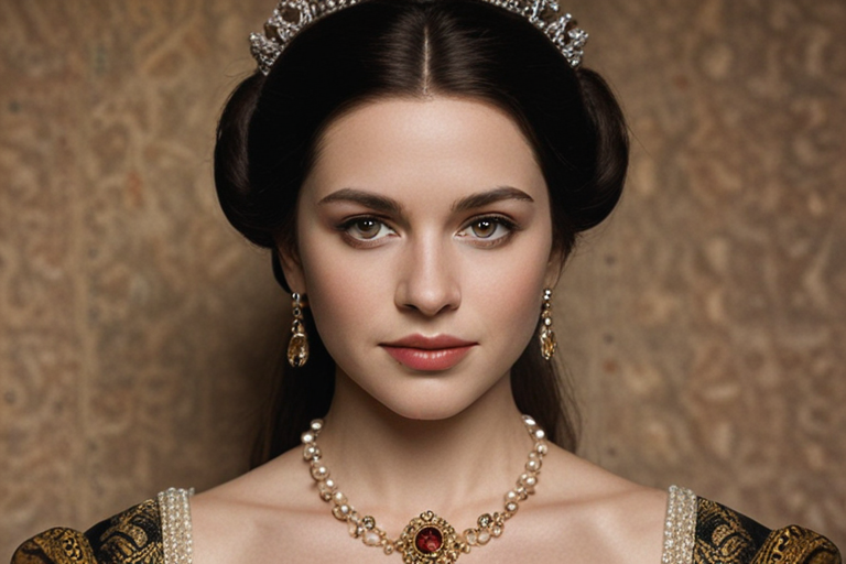 realistic and powerful photo of queen Anne Boleyn in real life, olive ...