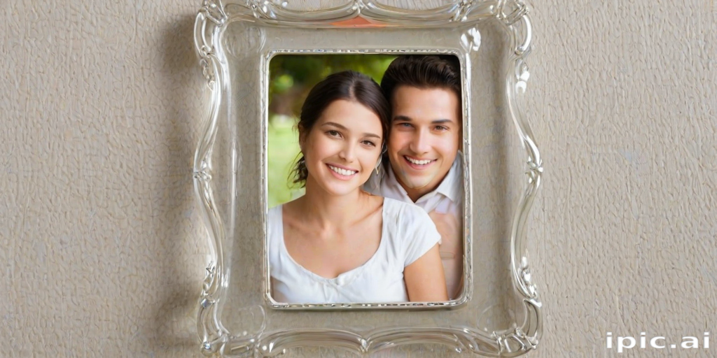 Joyful Couple Smiling Together in a Beautifully Framed Photograph Display