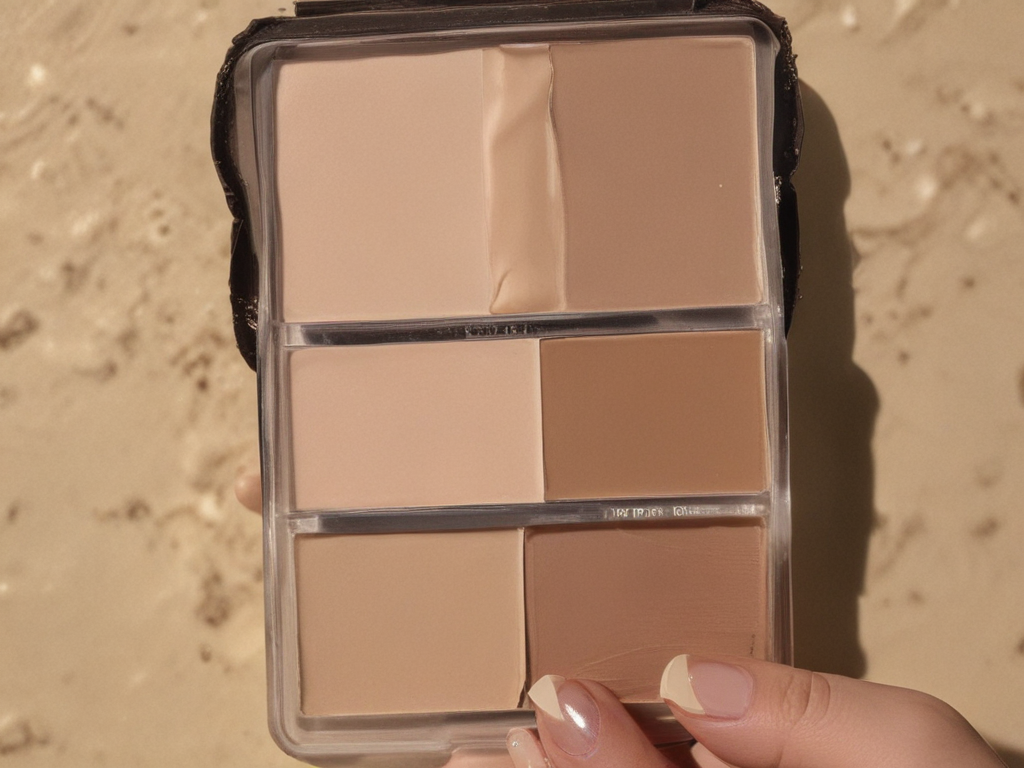 Makeup Palette Displaying Four Shades of Creamy Foundation on Sandy ...