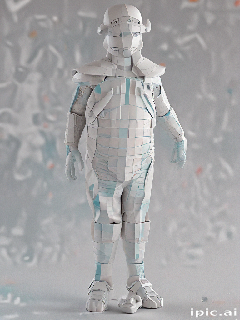 Futuristic Paper Craft Robot Figure Standing Against a Minimalist ...