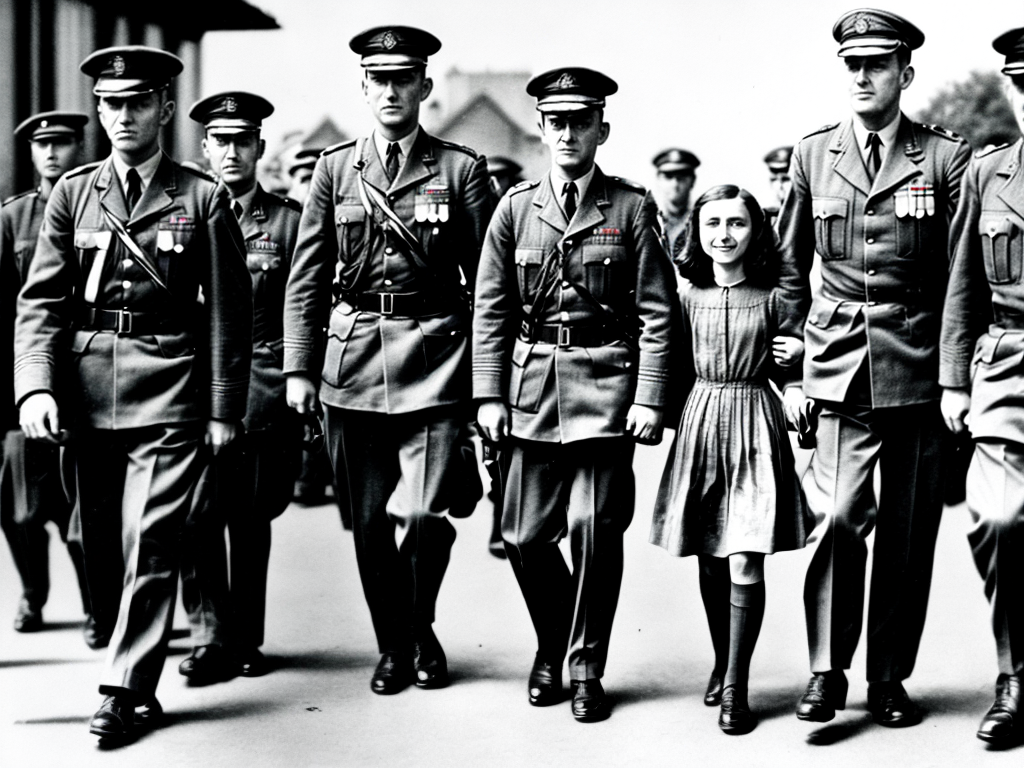 Anne frank with soldiers behind