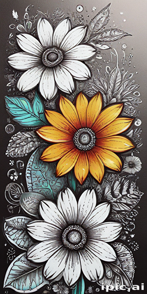 Vibrant Floral Design Featuring Three Distinct Flowers and Intricate ...