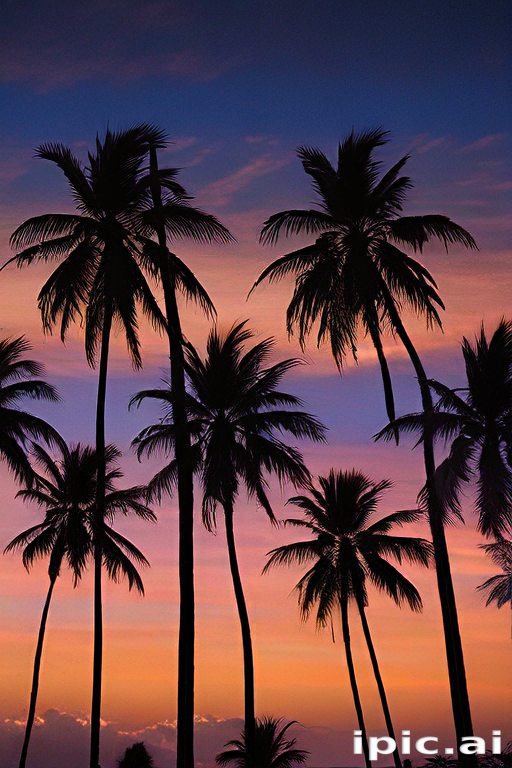 Serene Sunset Over Palm Trees with Vibrant Colors in the Sky
