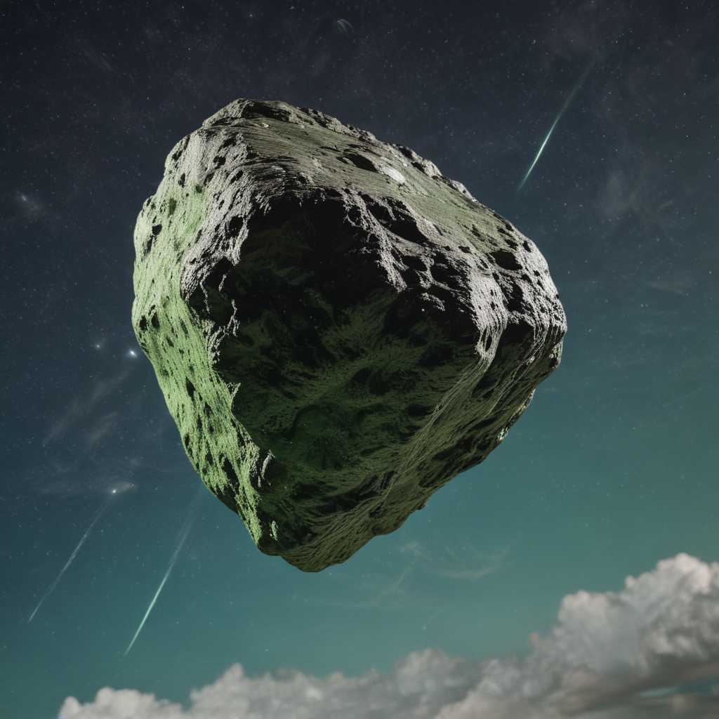 Full green meteorite flying in the sky