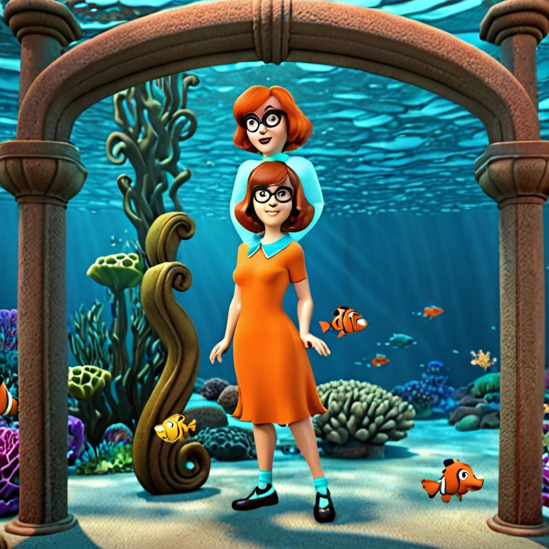scooby doo cartoon Velma underwater inflating frock swimming scene. 3d ...