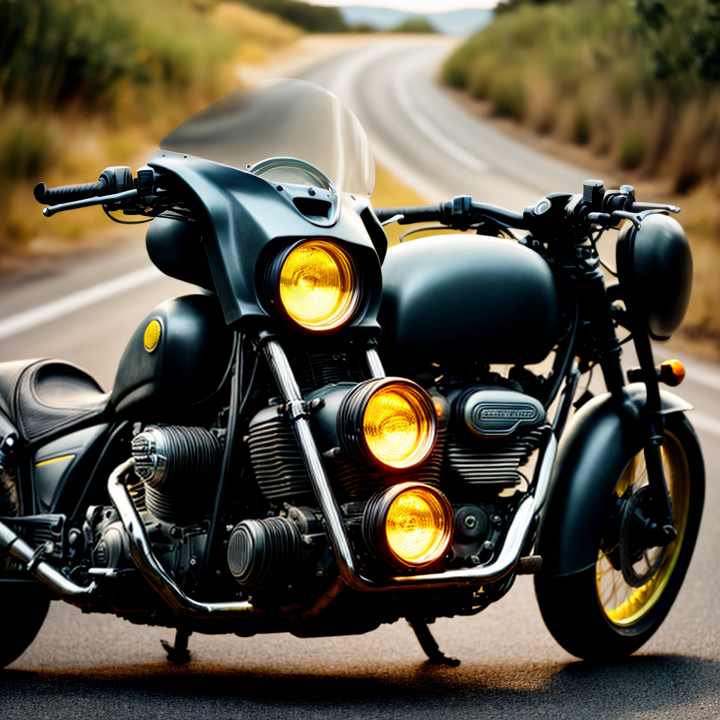 Looking straight towards camera Single Large motorcycle headlight round ...