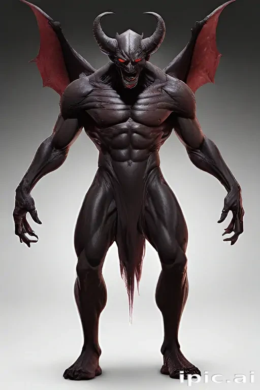 Intimidating Demon with Horns and Wings Showcasing Incredible Muscular ...
