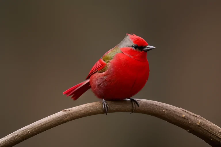 Vibrant Red Bird Perched Gracefully on a Curved Branch in Nature