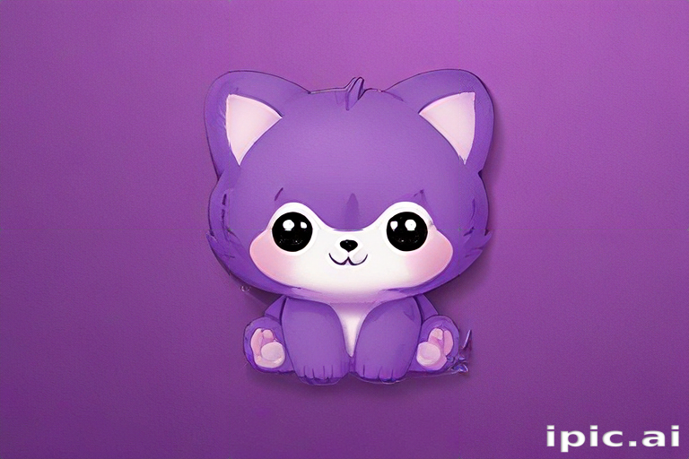 Adorable Purple Cartoon Cat with Big Eyes on a Vibrant Background