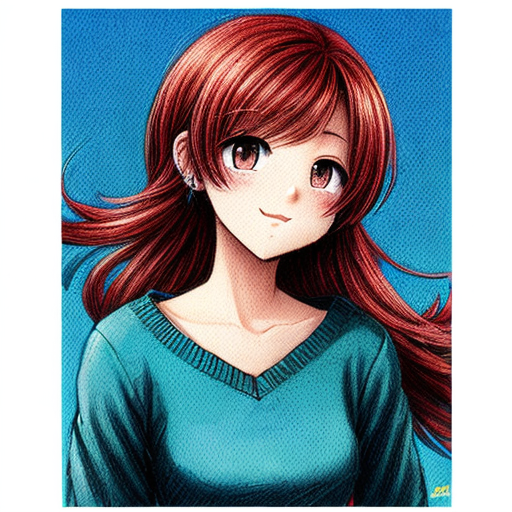 manga anime sticker red hair in round shape female character