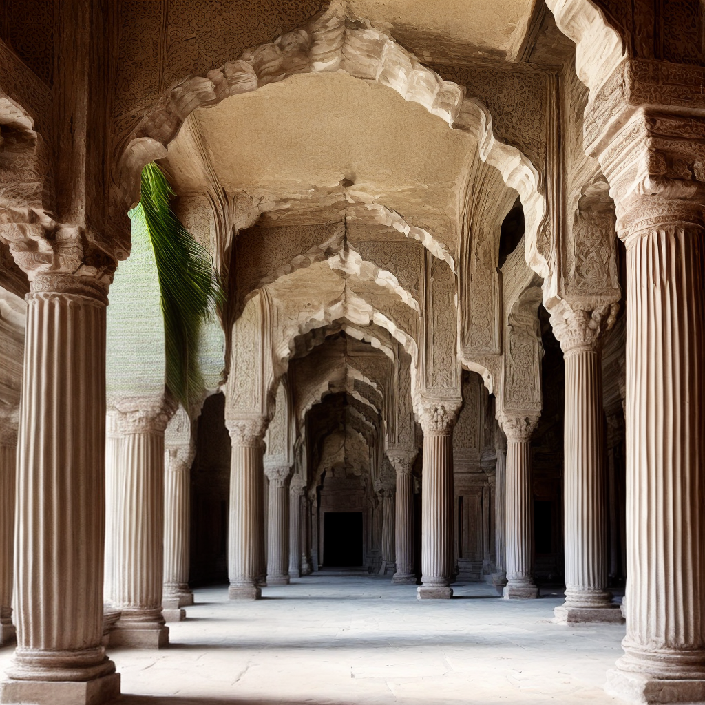 Ancient indian palace interior with pillars background