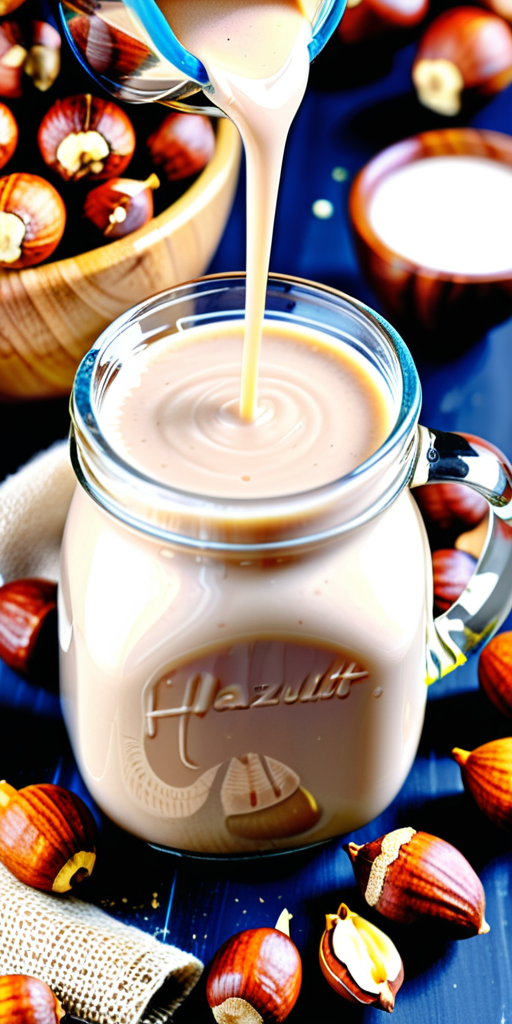 Delicious Hazelnut Cream Being Poured into a Jar Surrounded by Nuts