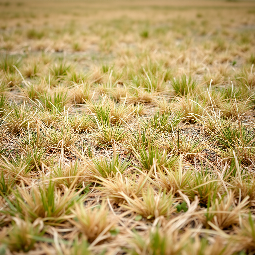 Vast Field of Dried Grass and Green Sprouts in Natural Landscape