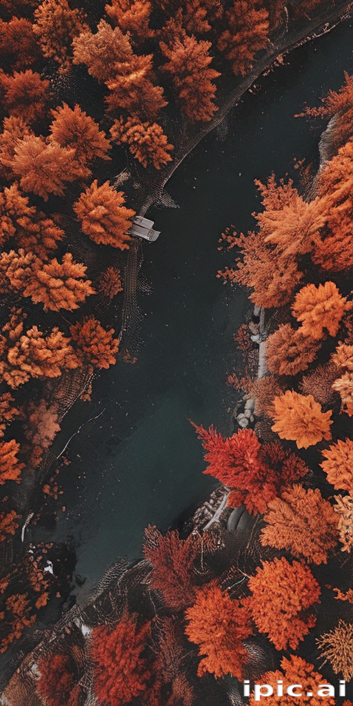 Stunning Aerial View of Vibrant Autumn Foliage Surrounding a Serene River