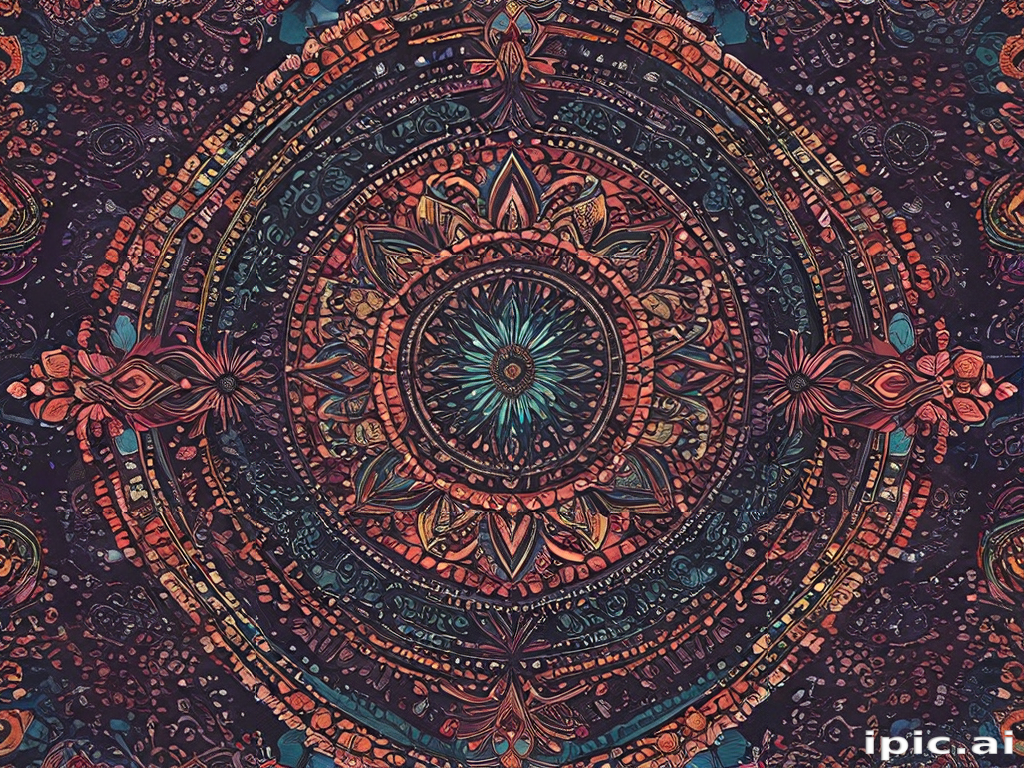 Intricate Geometric Mandala Design with Vibrant Colors and Patterns