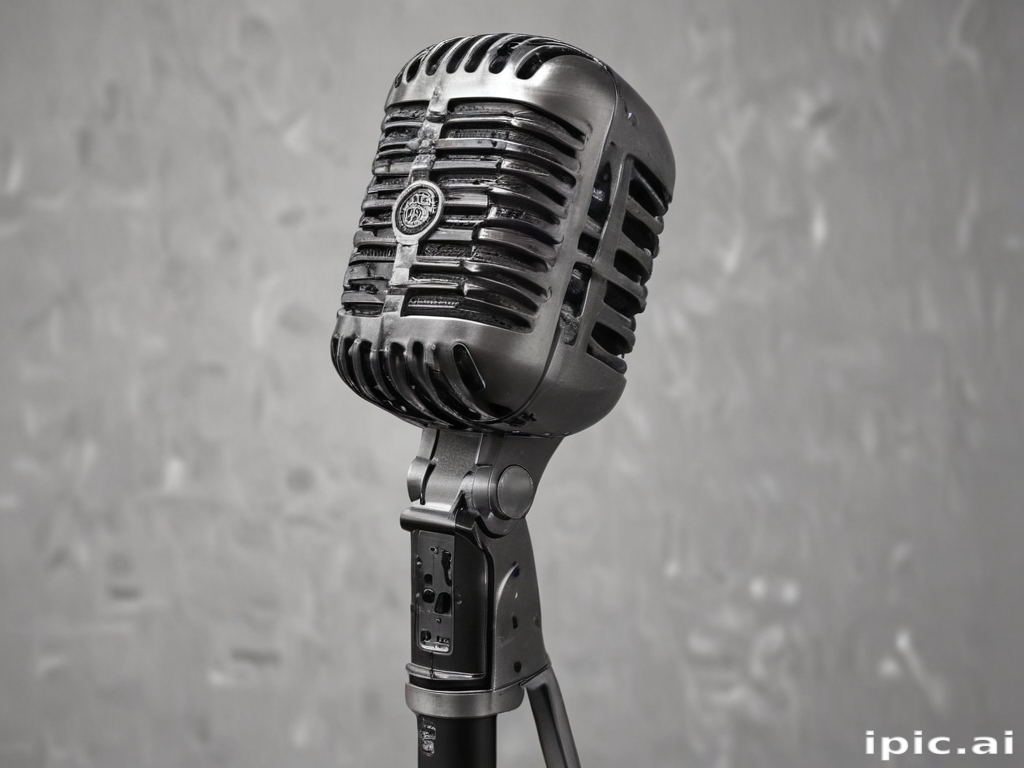 Vintage Microphone Standing Tall Against a Subtle Textured Background