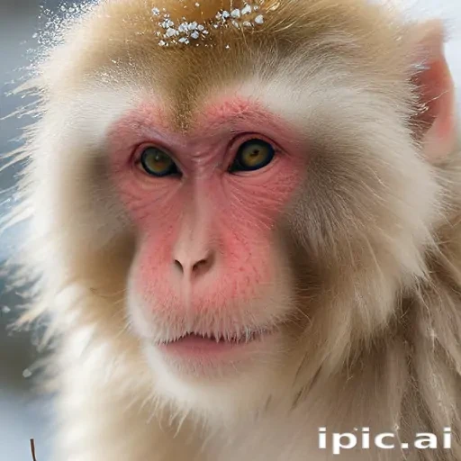 Close-Up Portrait of a Snow-Covered Monkey with Expressive Eyes