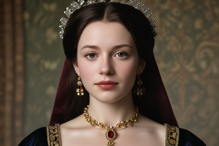 realistic and powerful photo of queen Anne Boleyn in real life