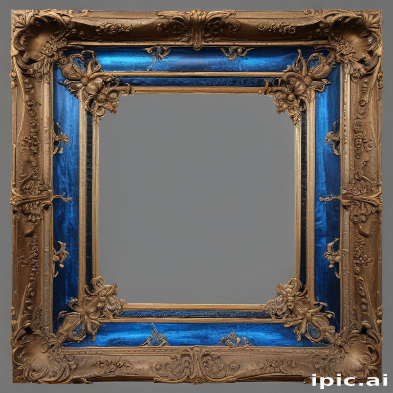 Elegant Ornate Picture Frame with Intricate Details and Vibrant Blue Accent