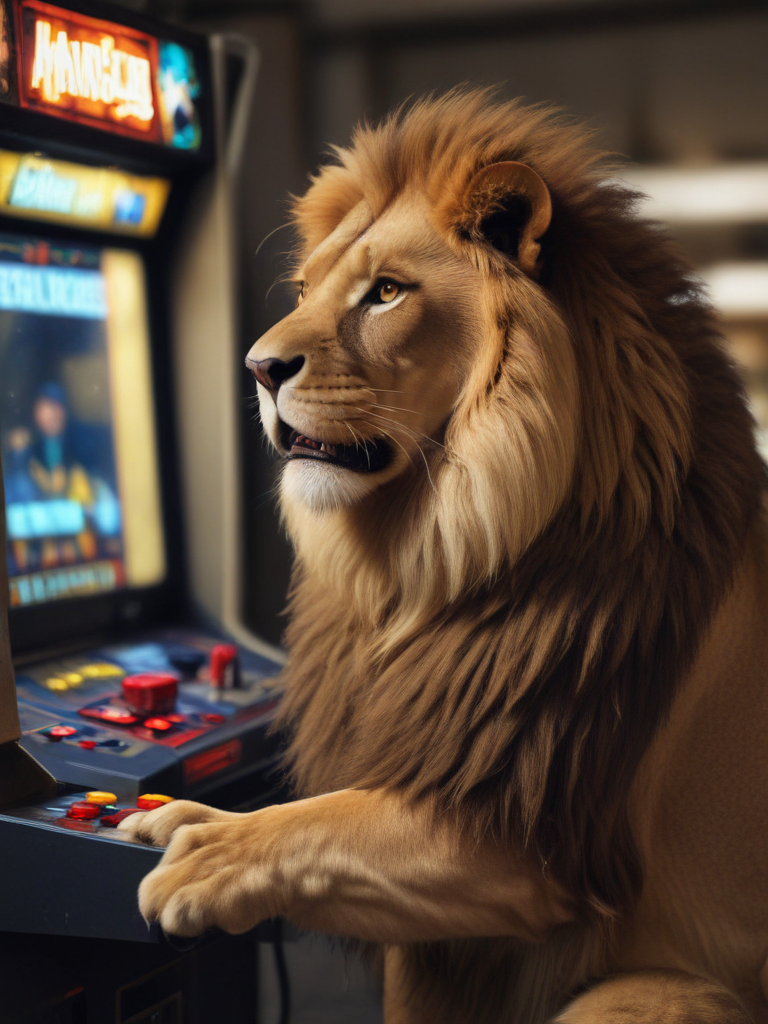 an old low resolution videogame meme character as a lion playing an old ...