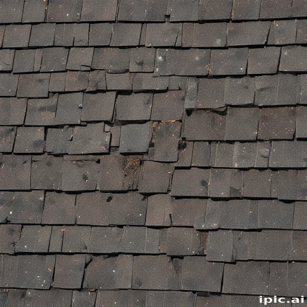 Close-Up View of Weathered Roof Shingles with Various Textures and Colors