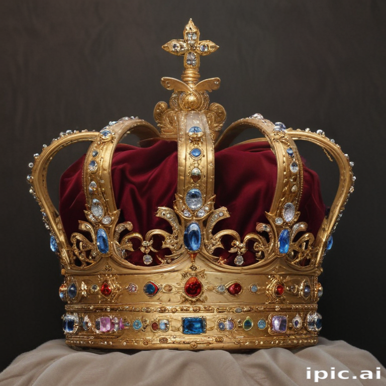 Exquisite Gold Crown Adorned with Colorful Jewels and Regal Elegance