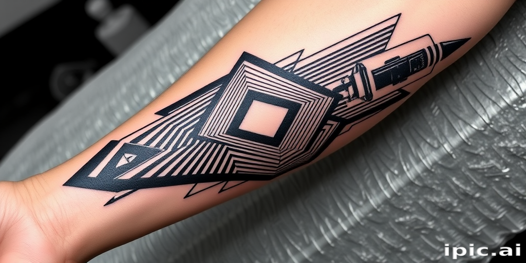 Intricate Geometric Tattoo Design Featuring Bold Lines and Shapes on Arm